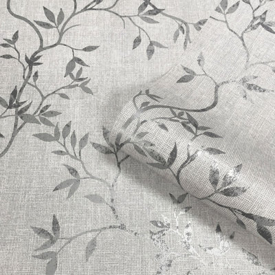 Darcy James Collection Japandi Leaf Wallpaper Grey Muriva 173571