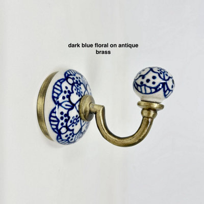 Dark Blue Floral Ceramic Hand Painted Hook