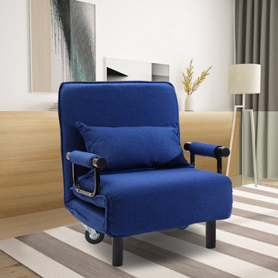 Dark Blue Folding Movable Adjustable Linen Single Sofa Bed with 2 Wheels