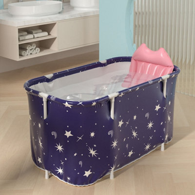 Dark Blue Star Large Portable Folding Bathtub Family Soaking Tub with ...