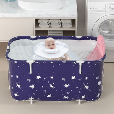Dark Blue Star Large Portable Folding Bathtub Family Soaking Tub with ...