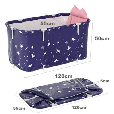 Dark Blue Star Large Portable Folding Bathtub Family Soaking Tub with ...