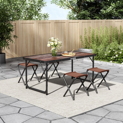Dark Brown 5-Piece Foldable Square Table and Four-Person Seat Outdoor ...
