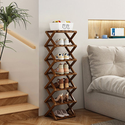 Dark Brown 7-Tier Bamboo Folding Shoe Rack
