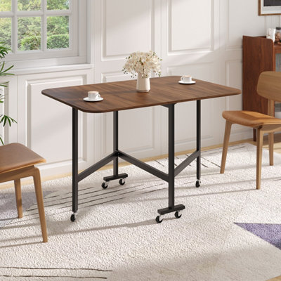 Dark Brown Folding Drop Leaf Table with 6 Wheels