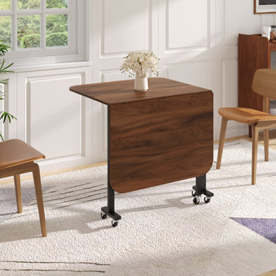 Dark Brown Folding Drop Leaf Table with 6 Wheels