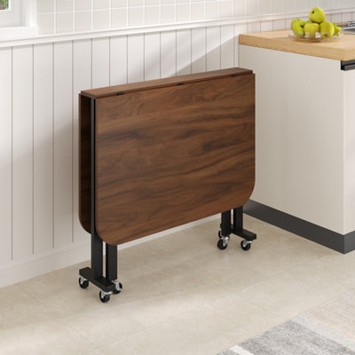 Dark Brown Folding Drop Leaf Table with 6 Wheels