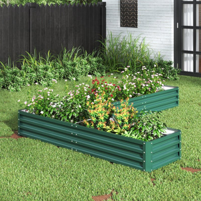 Dark Green L-Shaped Galvanized Steel Garden Flower Bed Metal Raised ...