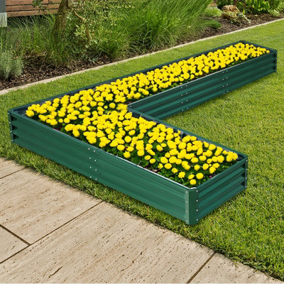 Dark Green Outdoor Metal L Shaped Raised Garden Bed Corner Seed Bed L ...