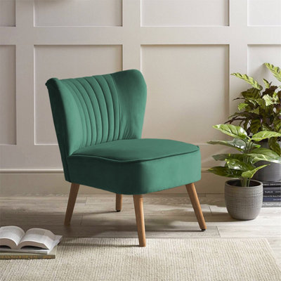 Dark Green Velvet Upholstered Wing Back Accent Chair with Solid Wood Legs