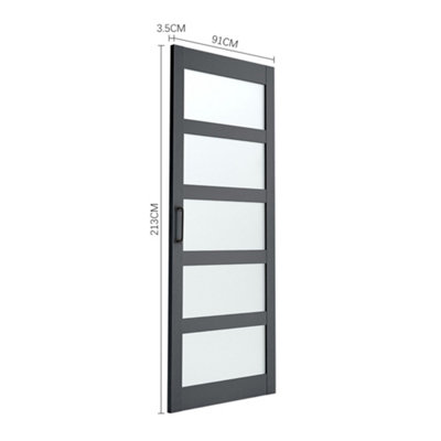 Dark Grey 5 Panles Glass Sliding Internal Door 91cm W x 213cm H with ...