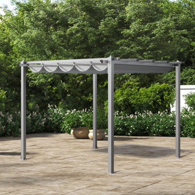 Dark Grey Aluminum Sliding Retractable Roof Garden Gazebo With Awning 3x3M