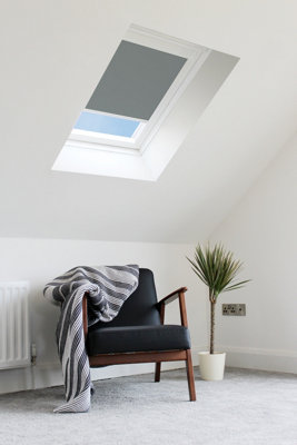 Dark Grey Blackout Blind for Velux Roof Window Size S06 ,White Frames