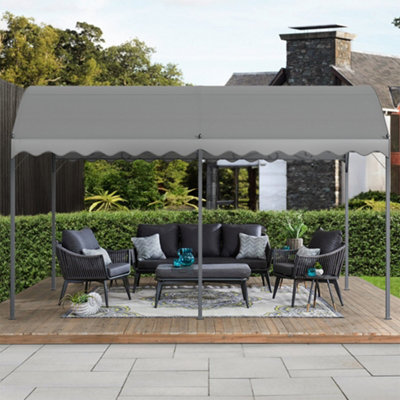 Dark Grey Canopy Outdoor Arched Pergola Shelter Sunshade Awning with Metal Frame 3x4M