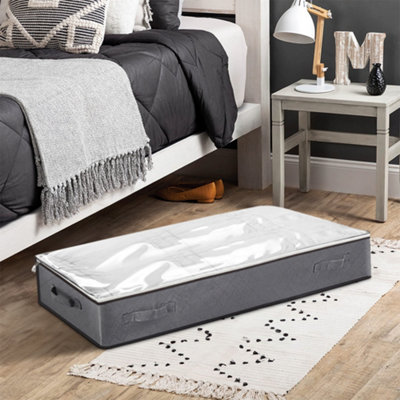 Dark Grey Foldable Fabric Clothes Quilt Under Bed Storage Box Containers with Handles 100cm W x 50cm D x 15cm H