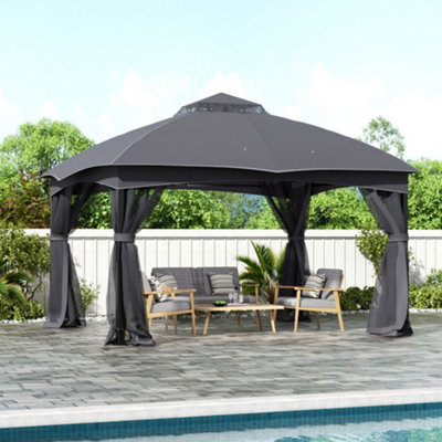 Dark Grey Garden Gazebo Shade UV Resistant Pergola 396cm W x 325cm D x ...