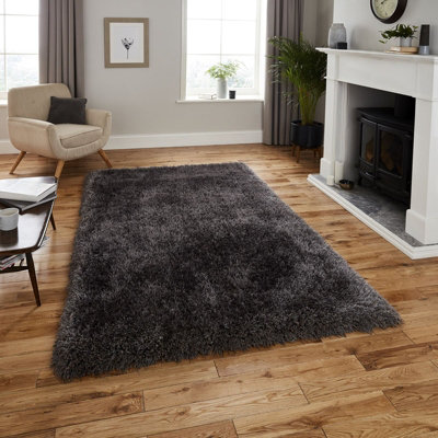 Dark Grey Handmade Modern Plain Shaggy Easy to clean Rug for Bed Room ...