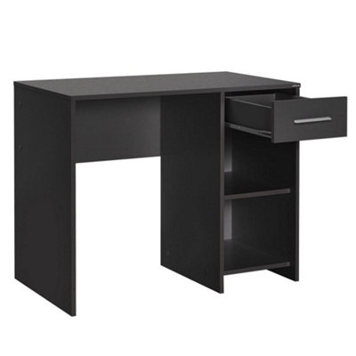 Dark Grey Home Office Desk With Shelving Drawer