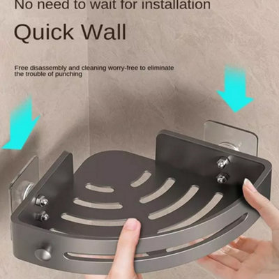 Dark Grey No Drill Bathroom Corner Shower Shelf & Organiser - 15kg Load