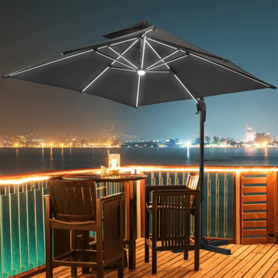 Dark Grey Outdoor Large Square Tilting Canopy LED Cantilever Parasol ...