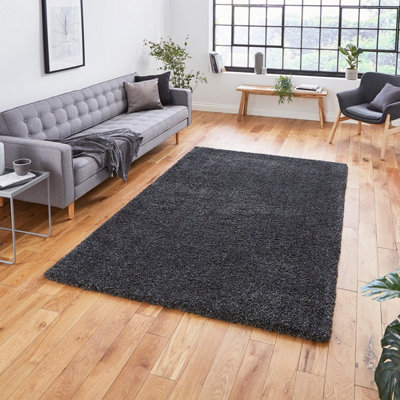 Dark Grey Plain Shaggy Modern Plain Easy to Clean Soft Rug For Dining ...