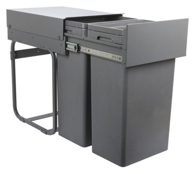 Dark Grey Pull Out Waste Bin for 400mm Cabinet 2 x 32L Base Mounted ...