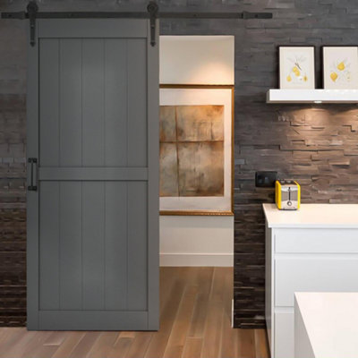Dark Grey Sliding Internal Door Barn Door H 213cm x W 91cm and Sliding ...