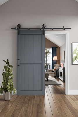 Dark Grey Sliding Internal Door Barn Door H 213cm x W 91cm and Sliding ...
