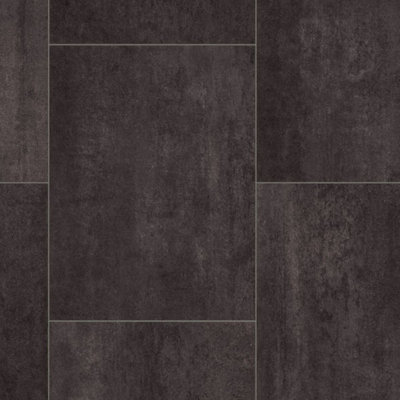 Dark Grey Stone Effect Anti-Slip Vinyl Flooring For LivingRoom, 2.8mm ...