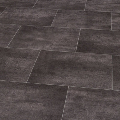 Dark Grey Stone Effect Anti-Slip Vinyl Flooring For LivingRoom, 2.8mm ...