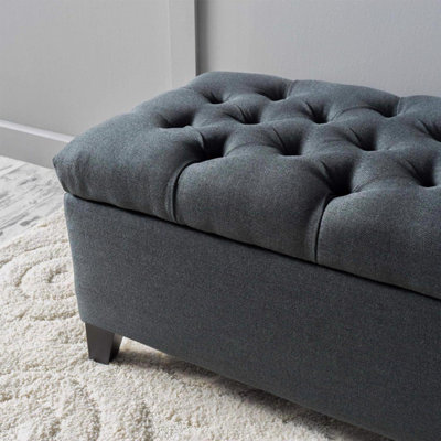 Dark Grey Upholstered Ottoman Storage Bench Deep Storage Padded ...