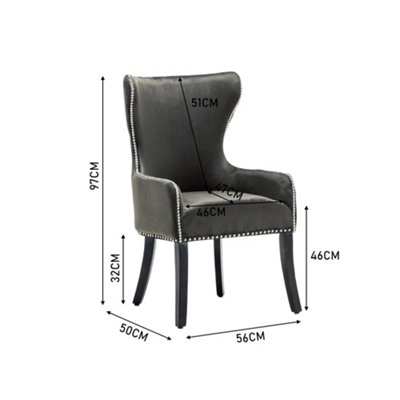 Dark Grey Velvet Dining Chair Studded Design Kitchen Chair Accent Chair ...