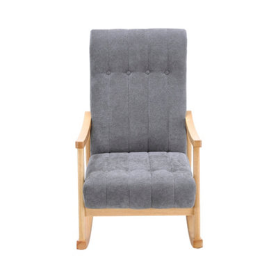 Dark Grey Velvet Upholstered Rocking Chair Rubberwood Rocker Glider Chair