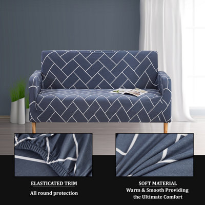 Dark Grey & White Printed Sofa Cover, 3 Seater
