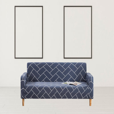 Dark Grey & White Printed Sofa Cover, 3 Seater