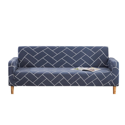 Dark Grey & White Printed Sofa Cover, 4 Seater
