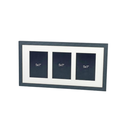 Dark Grey Wooden Multi Aperture Photo Frame. Holds Three 5x7