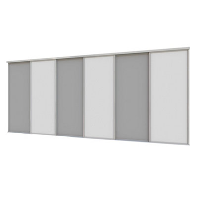 Dark & Light Grey 6-Door Sliding Wardrobe Door Kit, Silver Frame ...