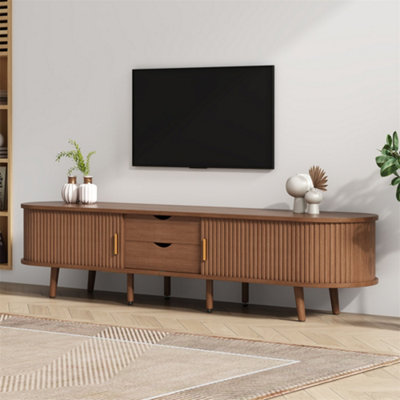 Dark Oak Oval TV Unit with 2 Drawers & Sliding Doors, Media Cabinet ...