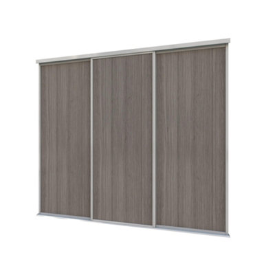 Dark Oak Wood 3-Door Sliding Wardrobe Door Kit, Silver Frame & Tracks ...