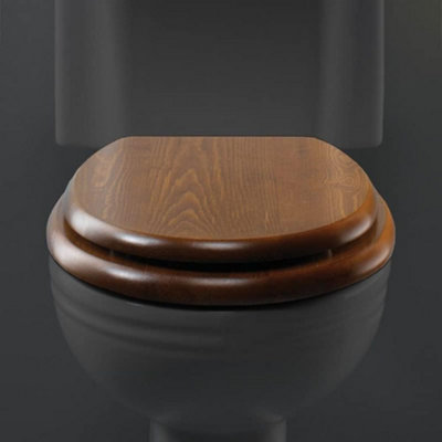 Dark Oak Wooden Toilet Seat Bathroom With Fittings Easy Clean Heavy Duty 18