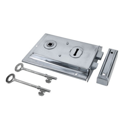 Dart Brass Flange Rim Lock 107mm Backset - Polished Chrome