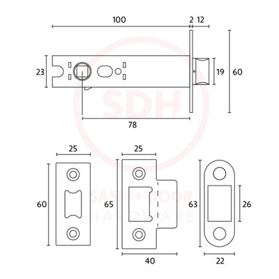 Dart Heavy Duty Tubular Latch 100mm - Polished Brass
