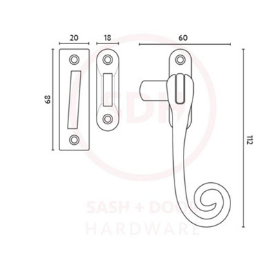 Dart Monkey Tail Brass Window Fastener with Hook & Mortice Plate ...