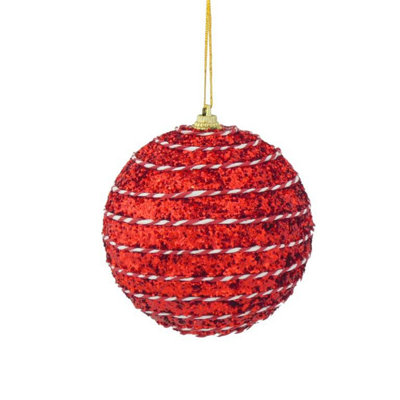 Davies Products Glitter String Bauble Red (10cm)