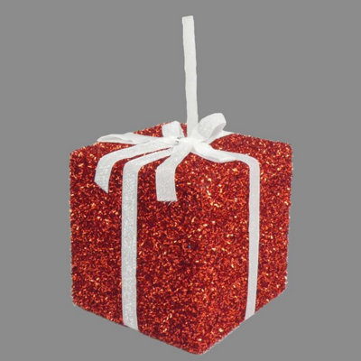 Davies Products Tinsel Present Christmas Decoration Red (15cm) | DIY at B&Q