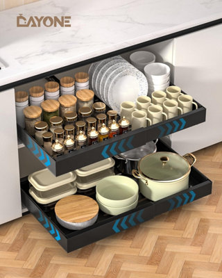 DAYONE 2 Packs Pull-out Cabinet Drawers 32-52cm adjustable Under Sink ...