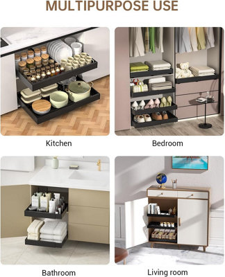 DAYONE 2 Packs Pull-out Cabinet Drawers 32-52cm adjustable Under Sink ...
