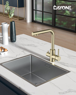 DAYONE Brushed Gold 3 Way Kitchen Tap Hot, Cold & Filtered Water SUS304 ...