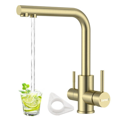 Dayone Brushed Gold SUS304 Stainless Steel 3 Way Kitchen Mixer Tap Dual ...